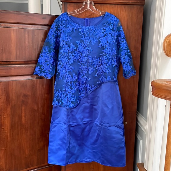 Dresses | New Royal Blue Midi Lace Overlay 34 Sleeve Dress | Poshmark